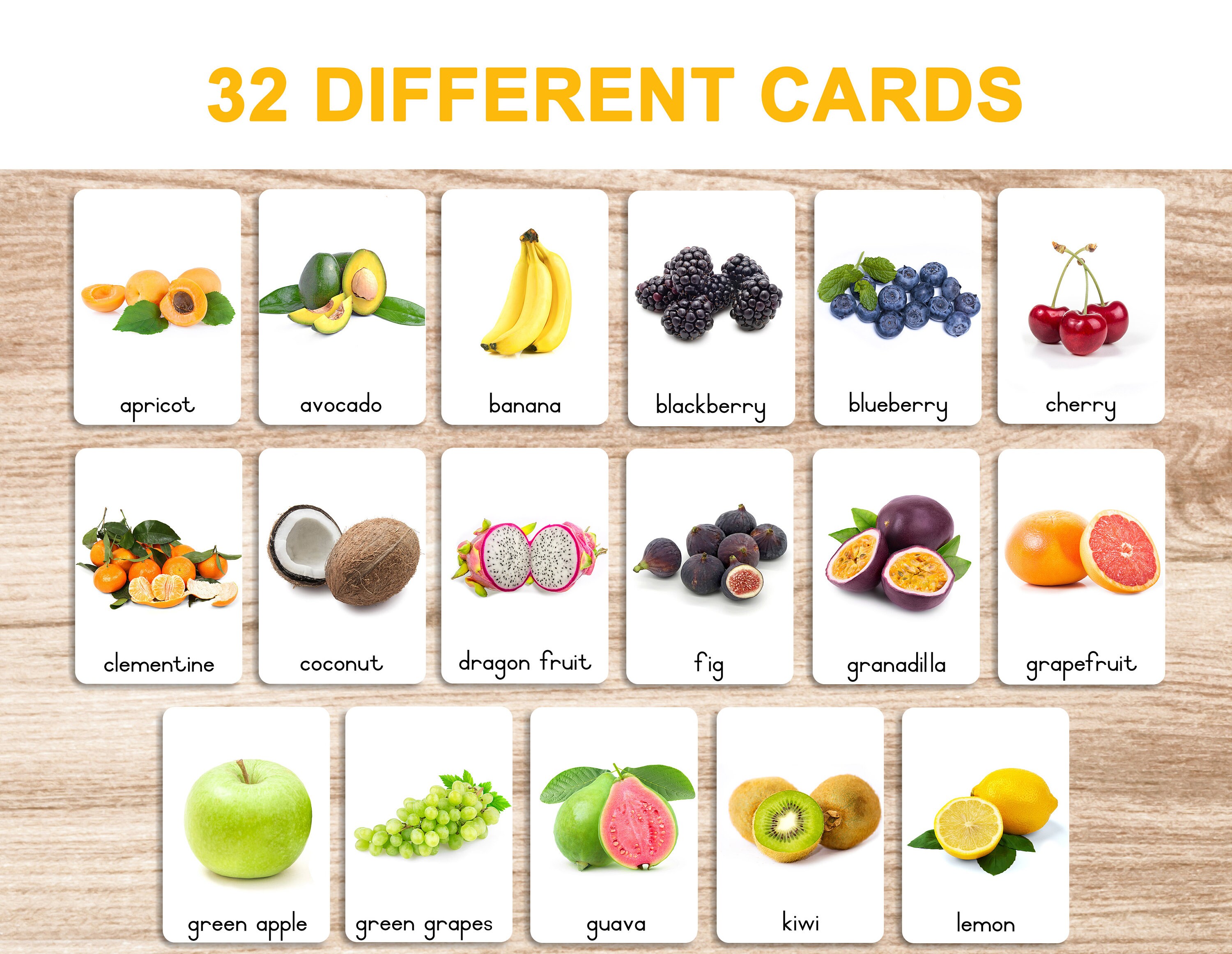 Fruits • Printable Flash Cards • 3 Part Cards • Montessori Cards ...