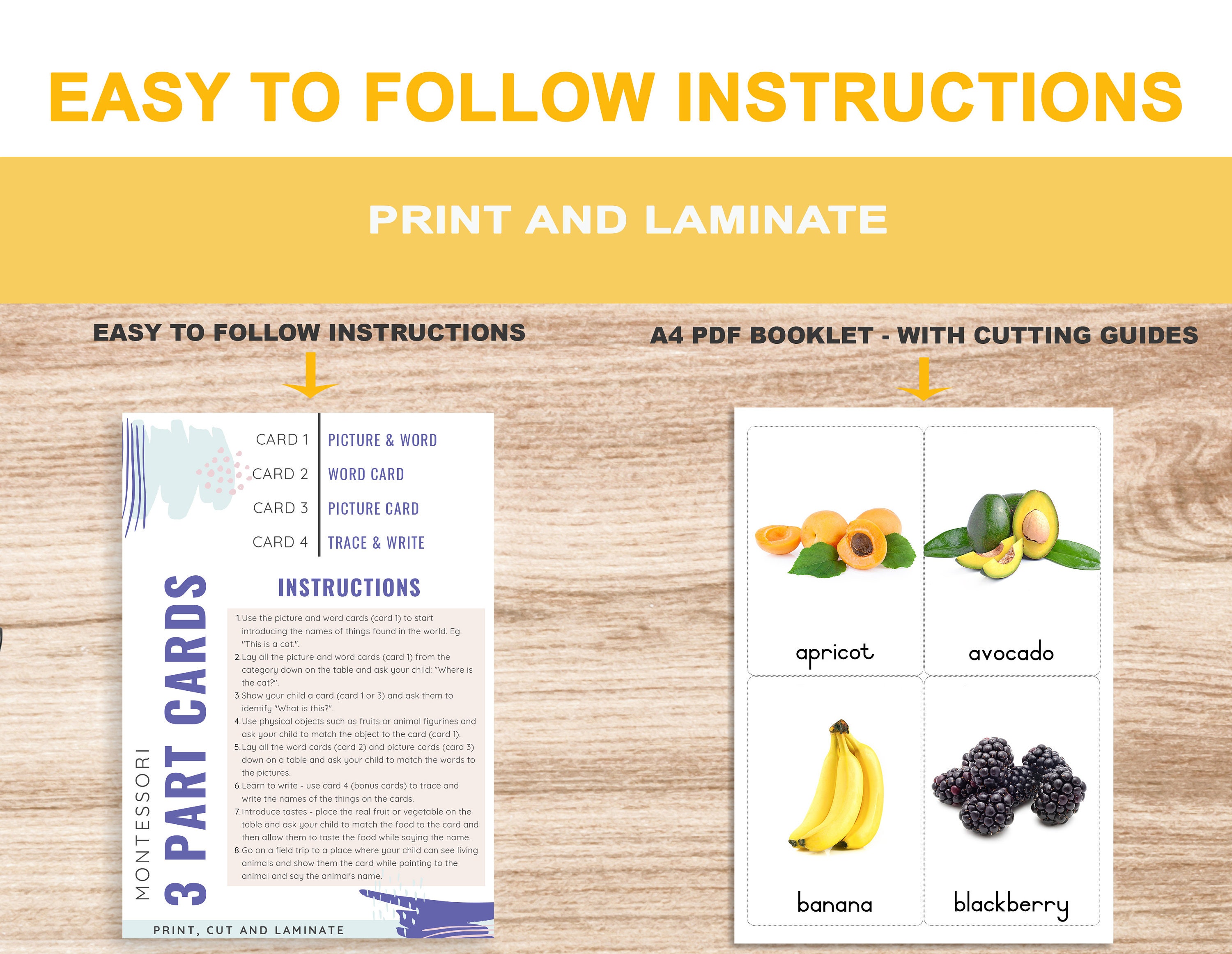 Fruits • Printable Flash Cards • 3 Part Cards • Montessori Cards ...