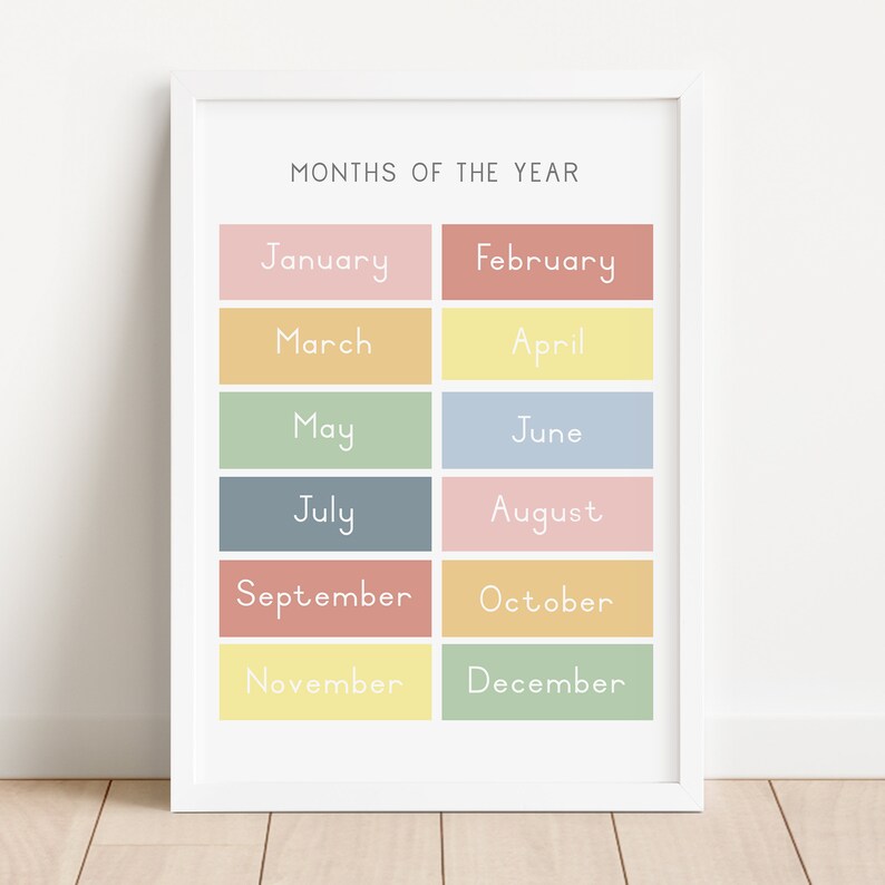 Rainbow Months of the Year Poster, Classroom Decor, Educational Print ...