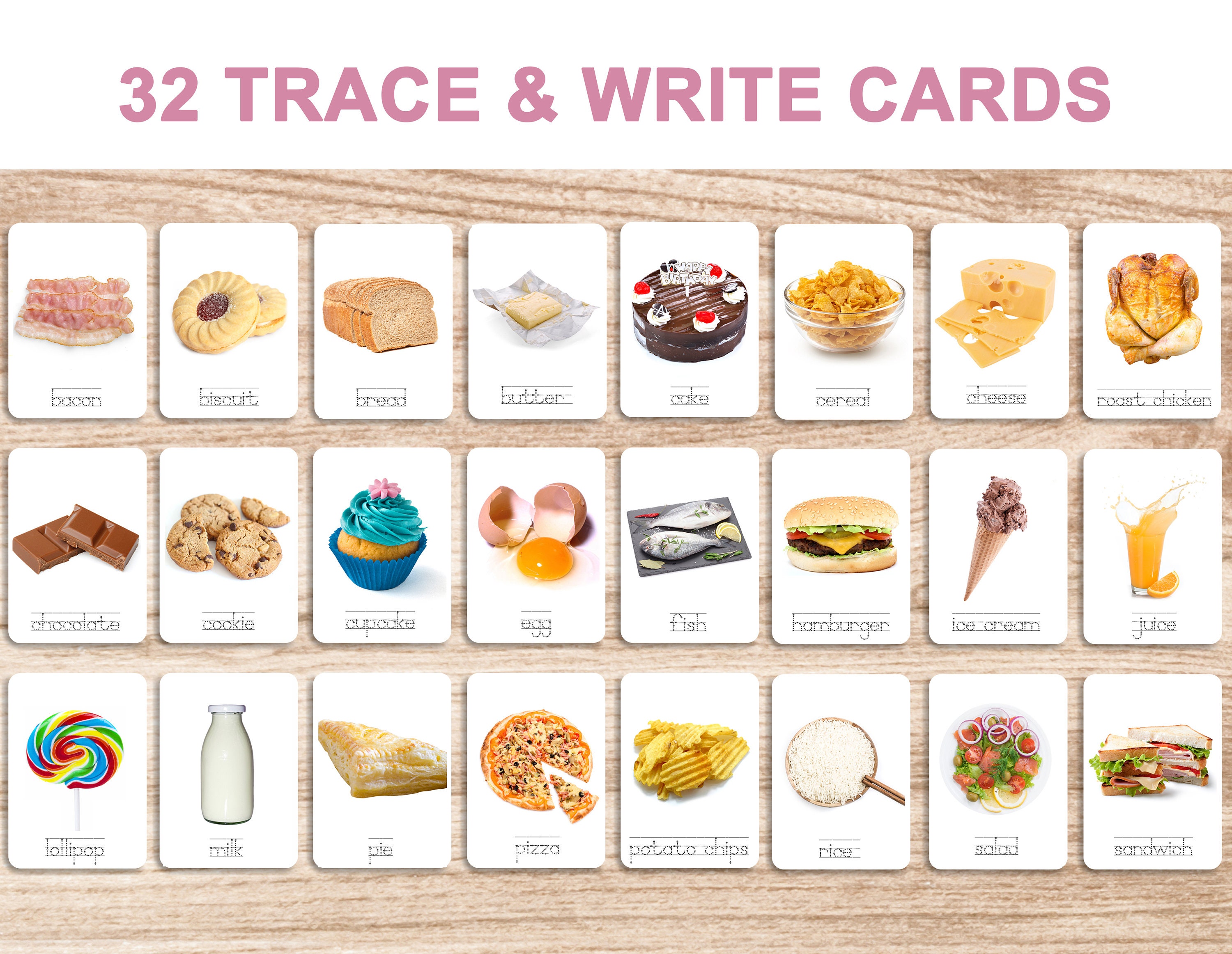 FOODS Printable Flash Cards 3 Part Cards Montessori | Etsy
