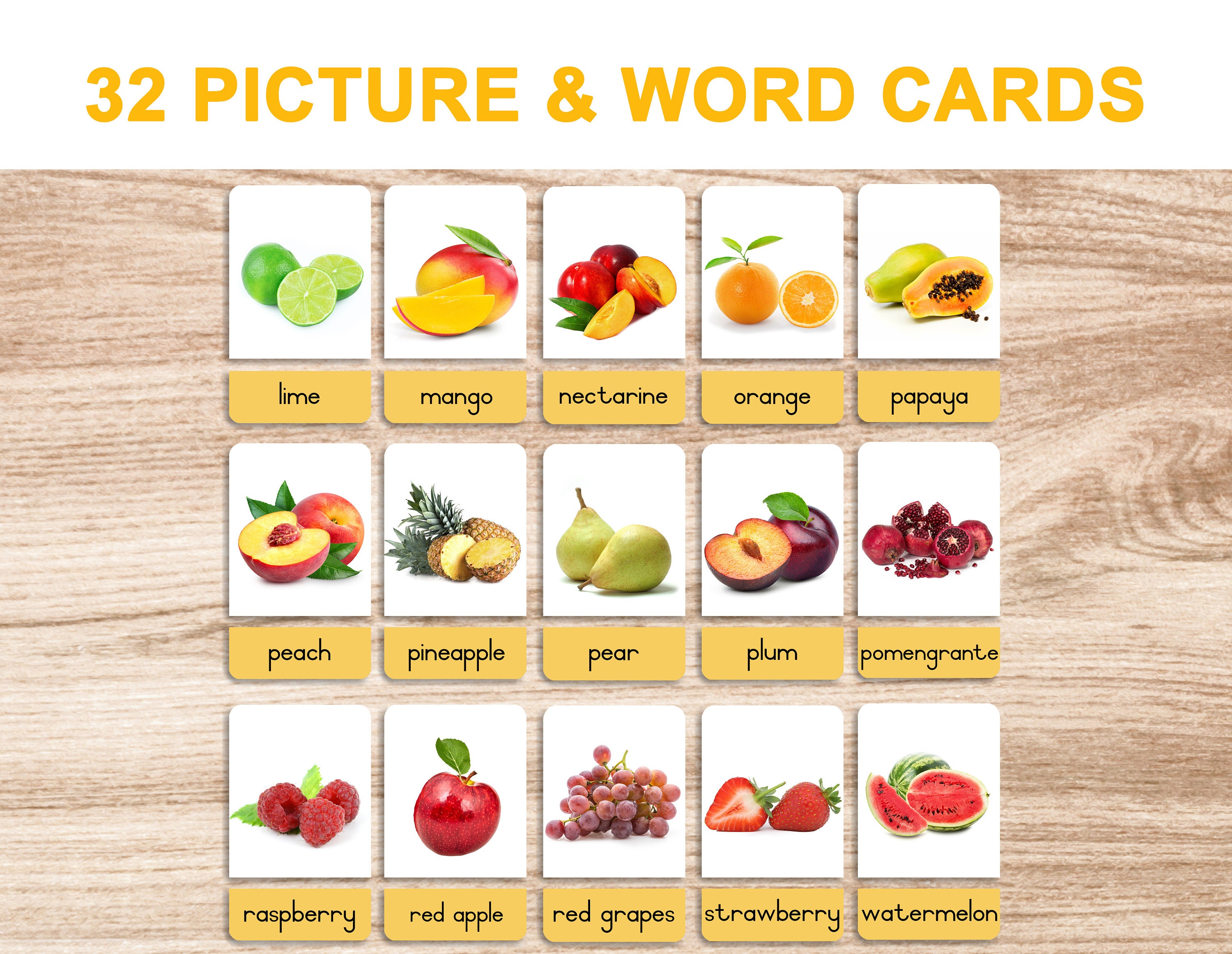 Fruits • Printable Flash Cards • 3 Part Cards • Montessori Cards ...