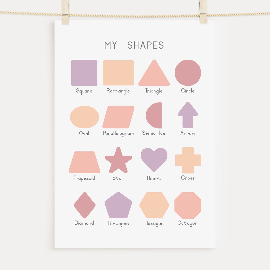 Pastel Shapes Poster, Classroom Decor, Educational Print, Montessori ...