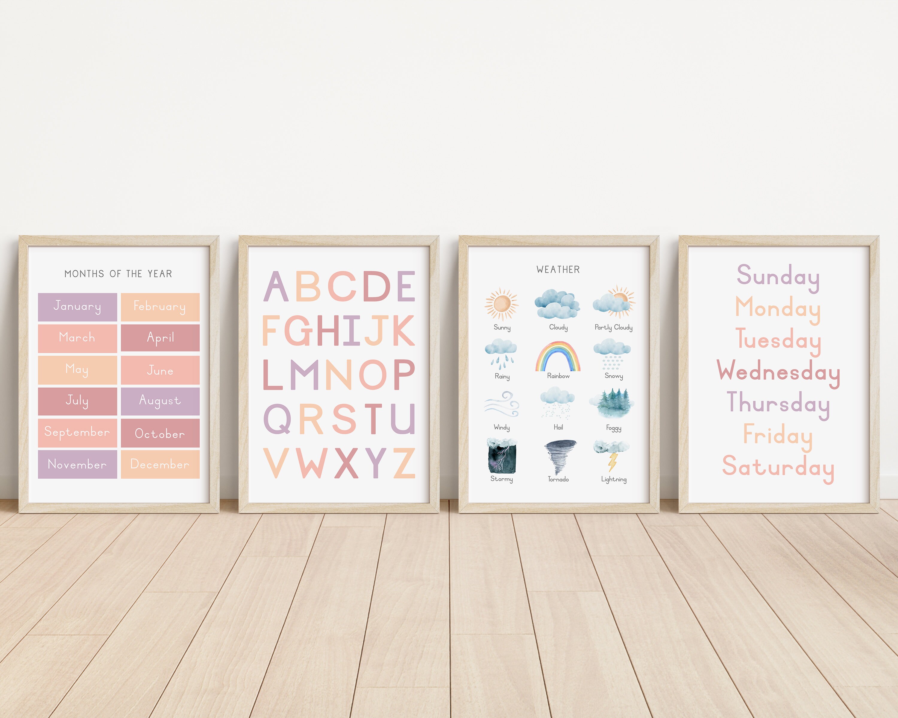 Set of 16 Educational Posters - Blush, Classroom Decor, Homeschool ...