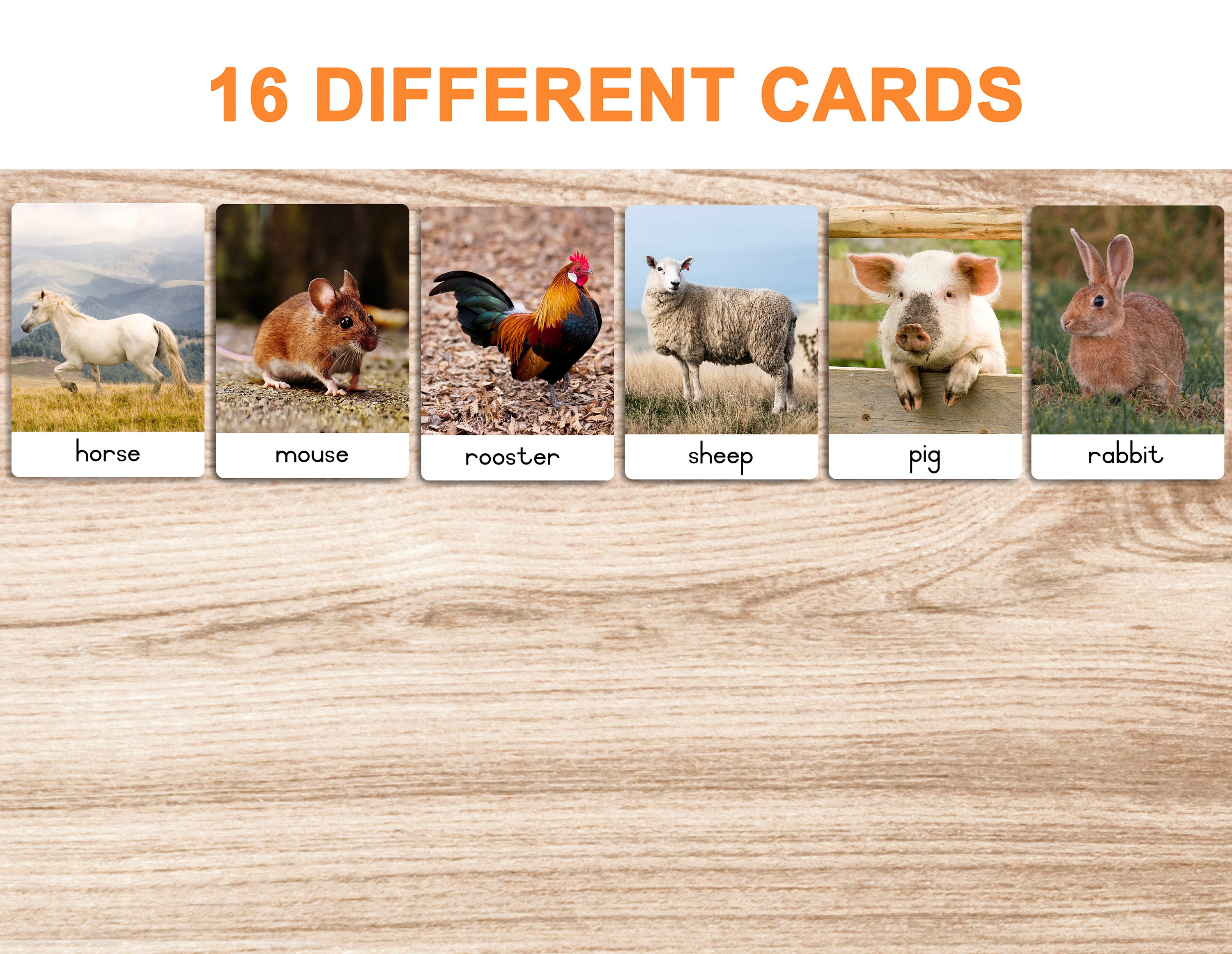 Farm Animals • Printable Flash Cards • 3 Part Cards • Montessori Cards ...