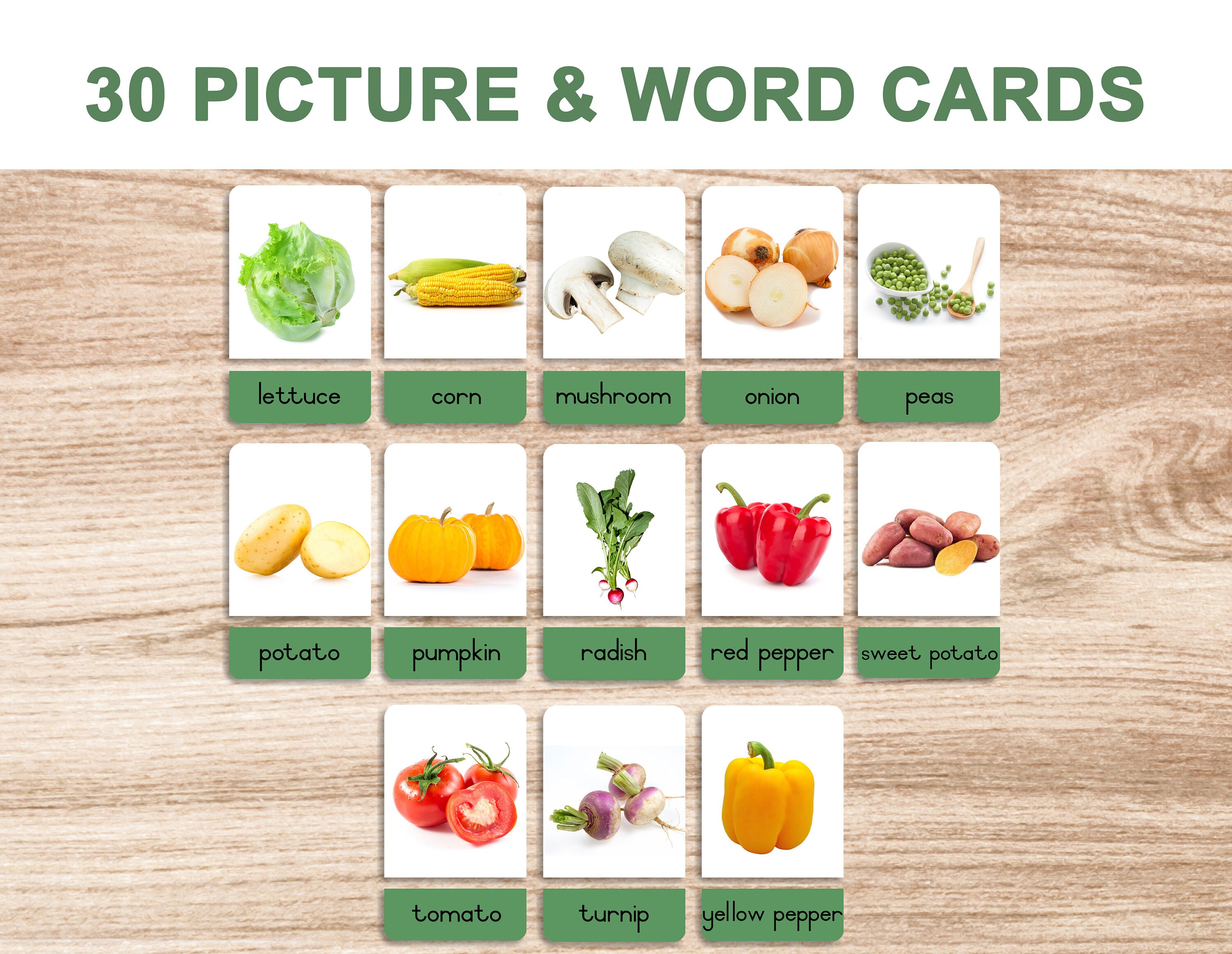 Vegetables Printable Flash Cards 3 Part Cards Montessori Cards BONUS ...