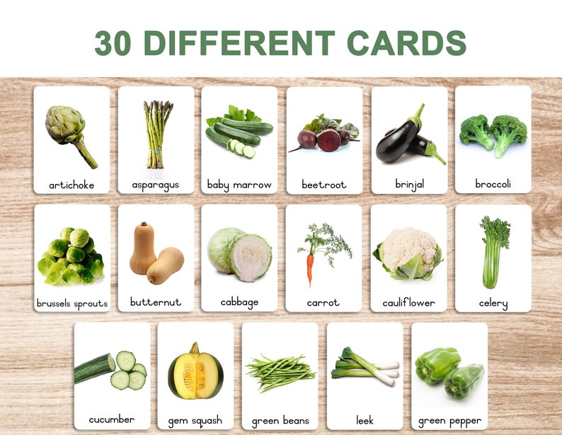 Vegetables • Printable Flash Cards • 3 Part Cards • Montessori Cards ...