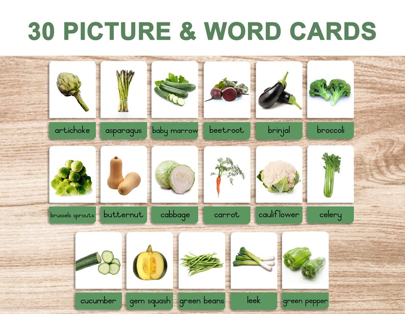 Vegetables Printable Flash Cards 3 Part Cards Montessori Cards BONUS ...