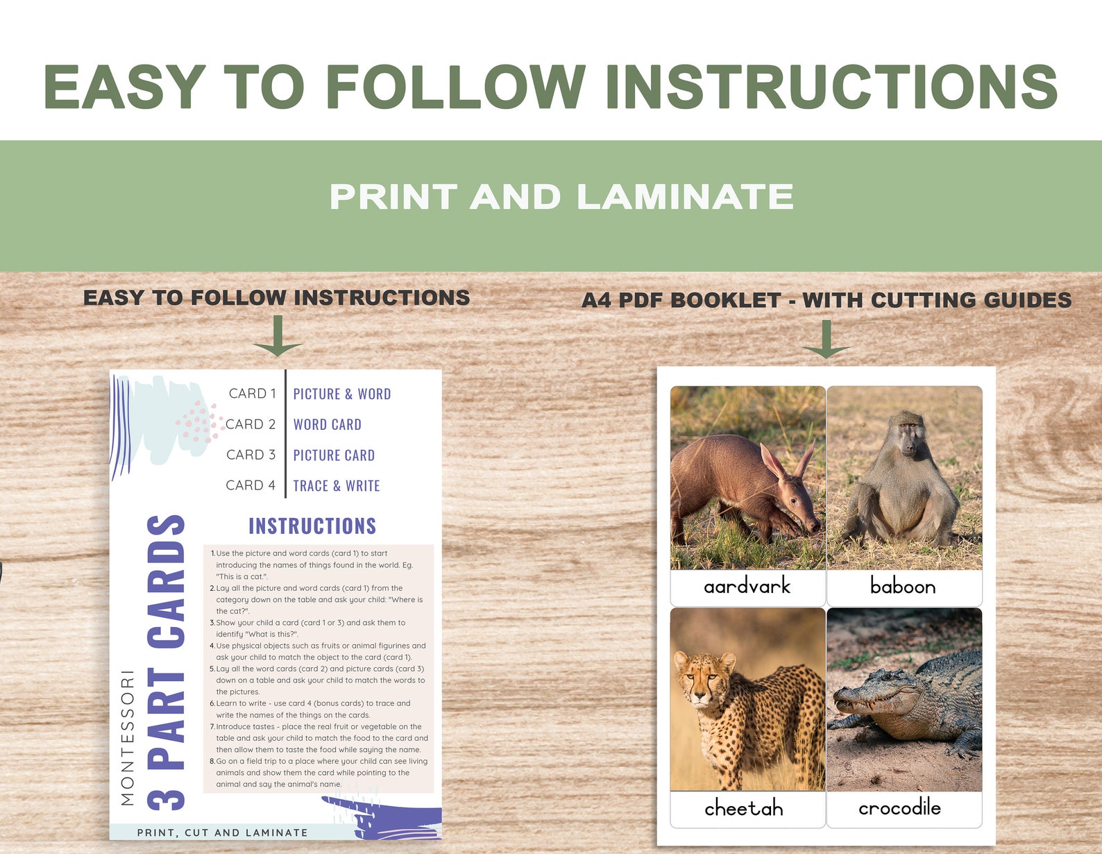 Safari Animals • Printable Flash Cards • 3 Part Cards • Montessori ...