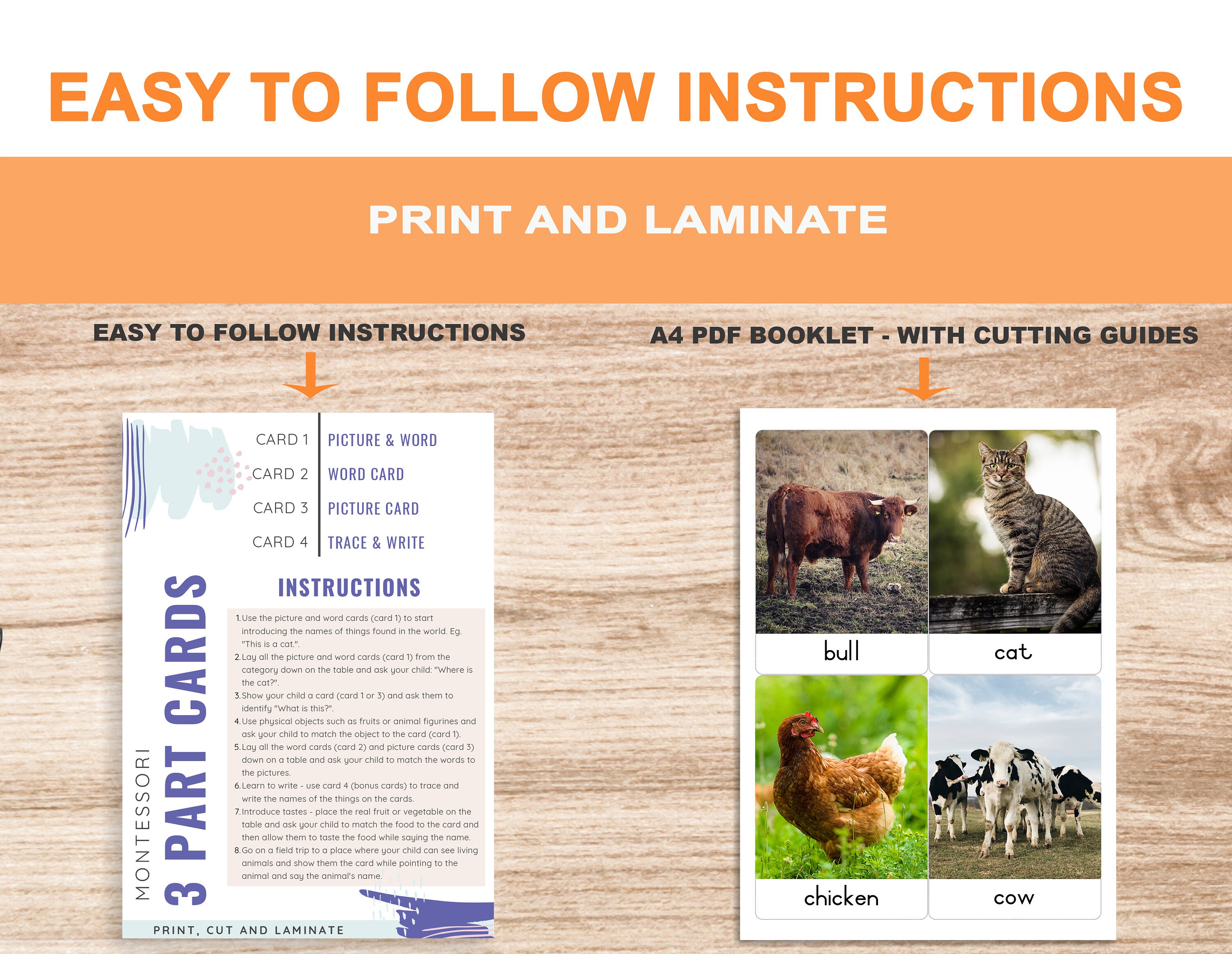 Farm Animals • Printable Flash Cards • 3 Part Cards • Montessori Cards ...