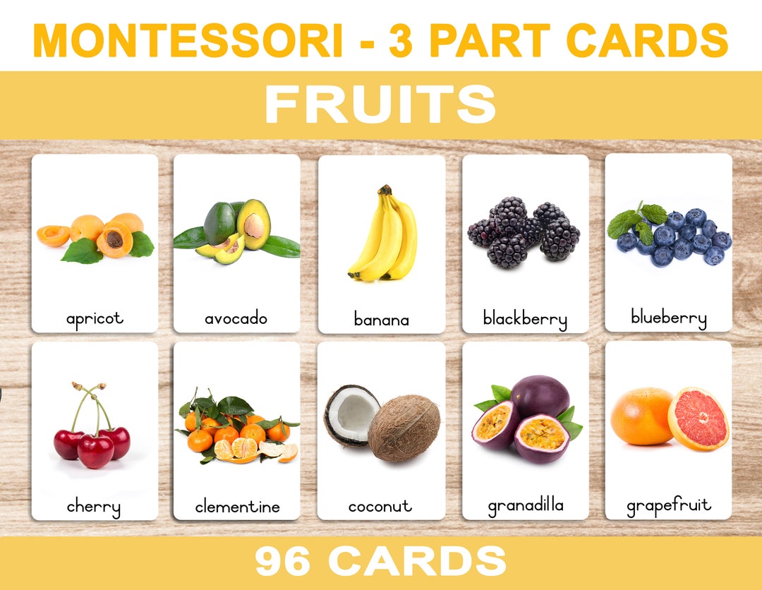 Fruits • Printable Flash Cards • 3 Part Cards • Montessori Cards ...