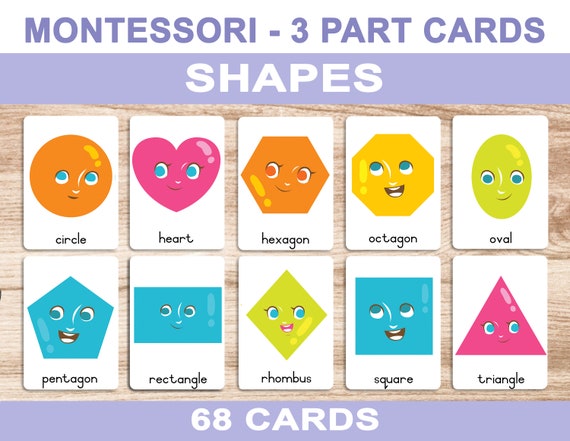 Shapes Printable Flash Cards 3 Part Cards Montessori | Etsy