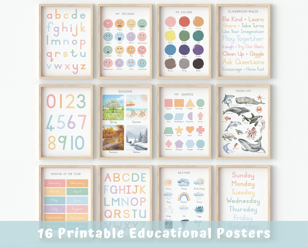 Classroom Decor, Set of 16 Educational Posters - Pastel, Homeschool ...