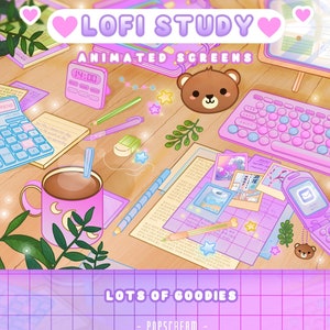 Lofi Cute Desk Stream Animated Screens Loading, Paused Aesthetic, Table ...