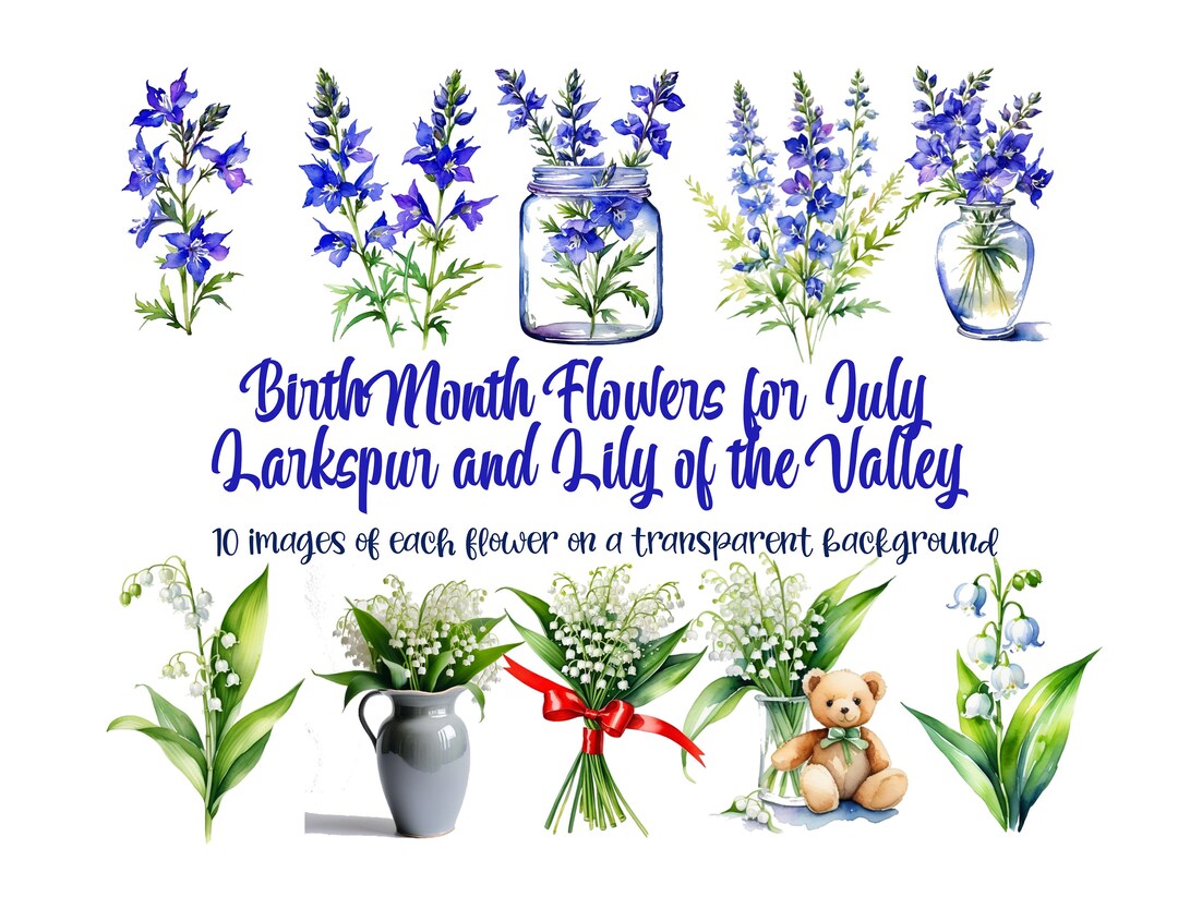 Watercolor Birth Month Flowers Clipart, July Birth Month, Transparent ...