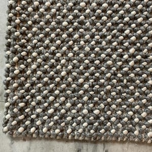 Hand Woven Knitted Chunky Loop Grey White Wool Area Rug. Customization ...