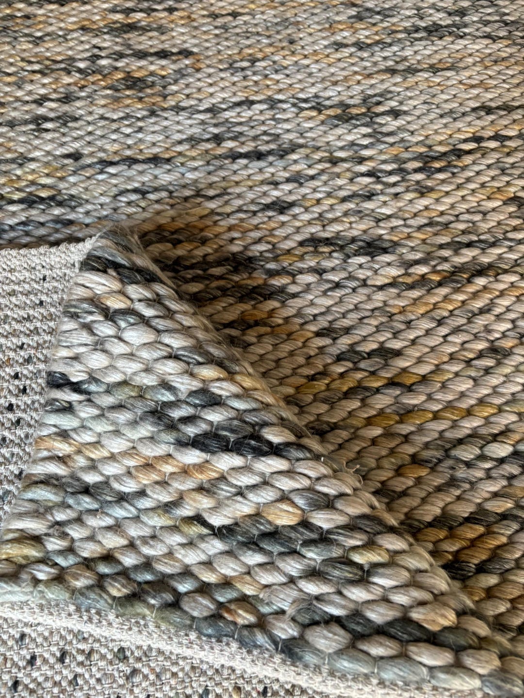 Customizable Chunky Wool Rug in Grey, Mustard & Charcoal - Handcrafted ...