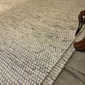 Cozy Cream & Grey, Wool Rug With Custom Options - Handwoven, Chunky ...