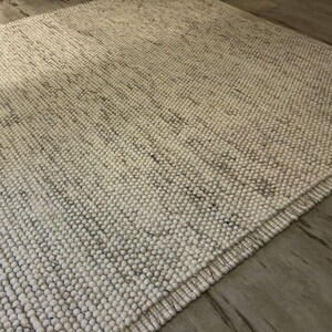 Cozy Cream & Grey, Wool Rug With Custom Options - Handwoven, Chunky ...