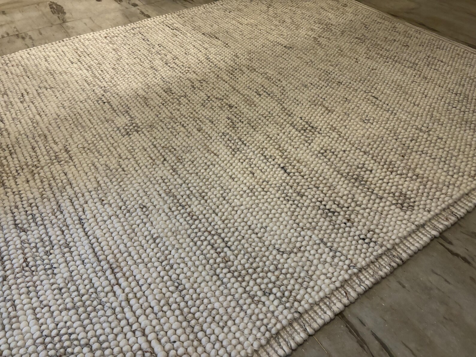 Cozy Cream & Grey, Wool Rug With Custom Options - Handwoven, Chunky ...