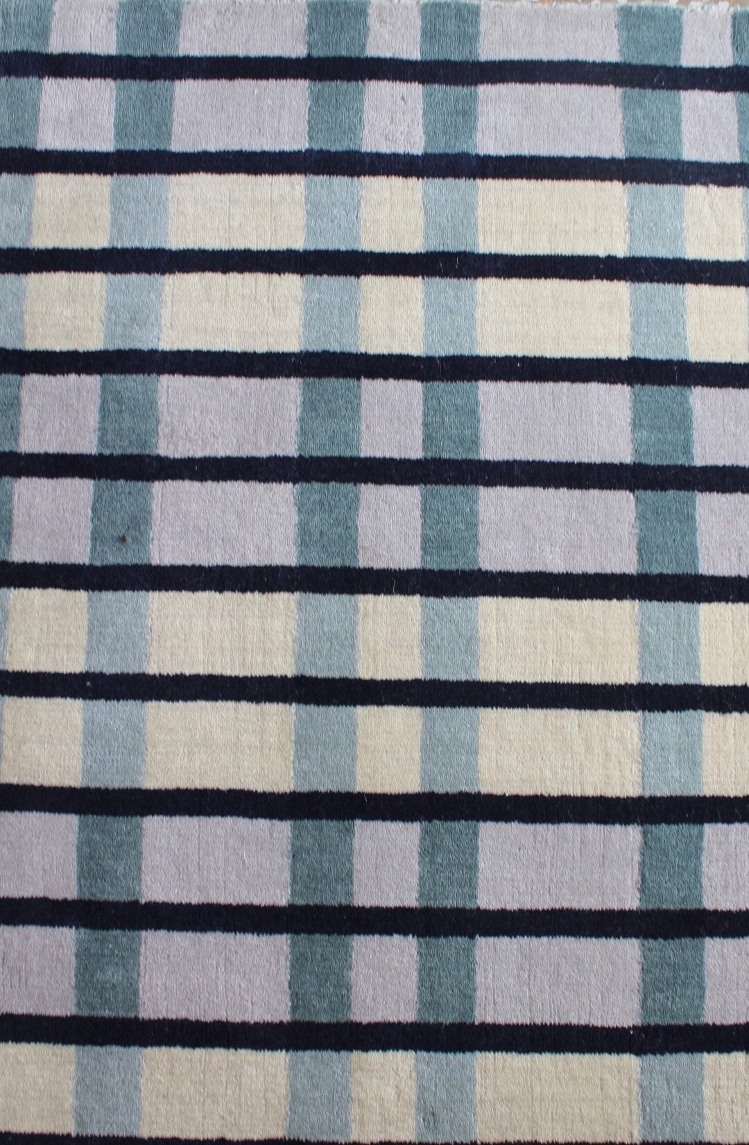 Geometric Plaid, Hand Knotted, Wool Blue/lilac, Black and Cream Wool ...