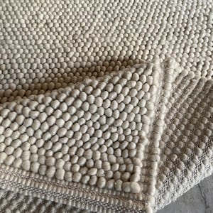 Cozy Beige Wool Rug With Custom Options - Handwoven Chunky Loop Style ...