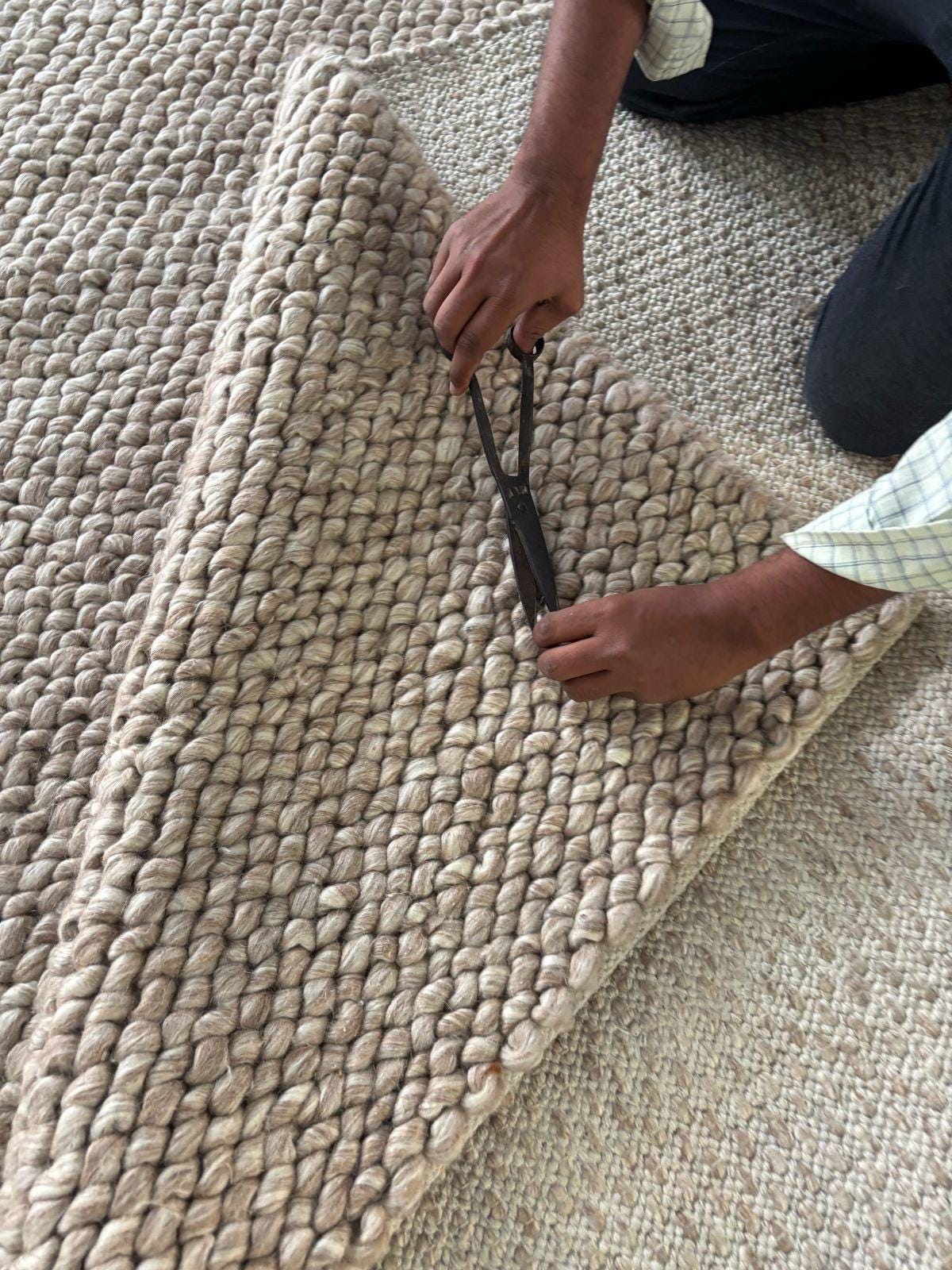 Handwoven Chunky Wool Rug – Beige Fisheye Knit, Neutral Area Rug - Etsy