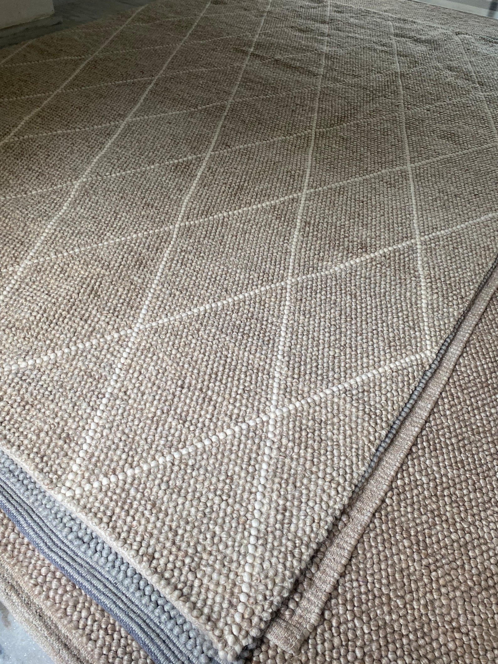 Hand Woven Loop Chunky Rhombus Grey & Beige Wool Area Rug. - Etsy UK