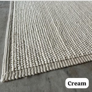 Cozy Beige Wool Rug With Custom Options - Handwoven Chunky Loop Style ...