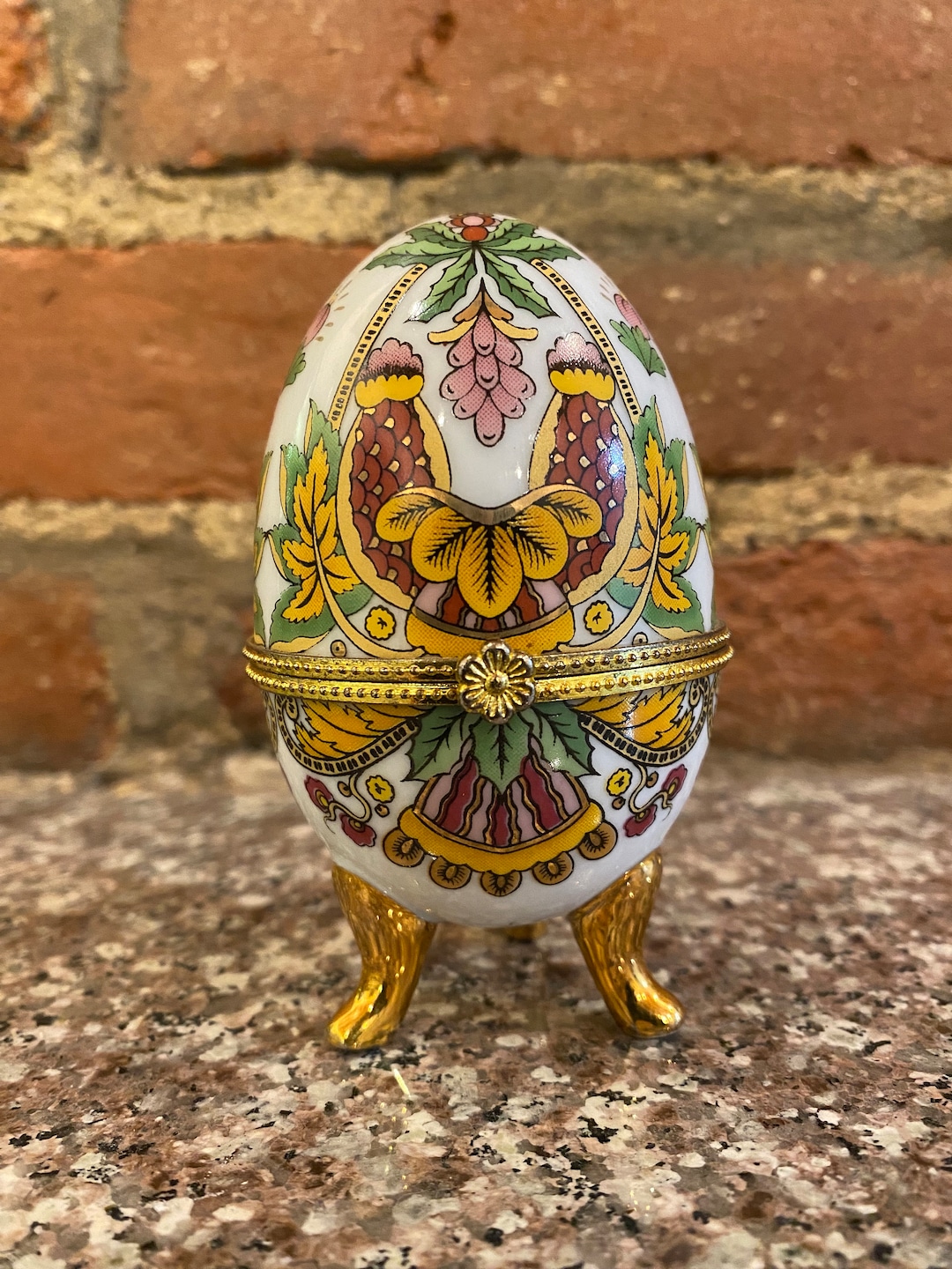 Vintage Porcelain Egg Trinket Box Floral, Gold Trim - Etsy