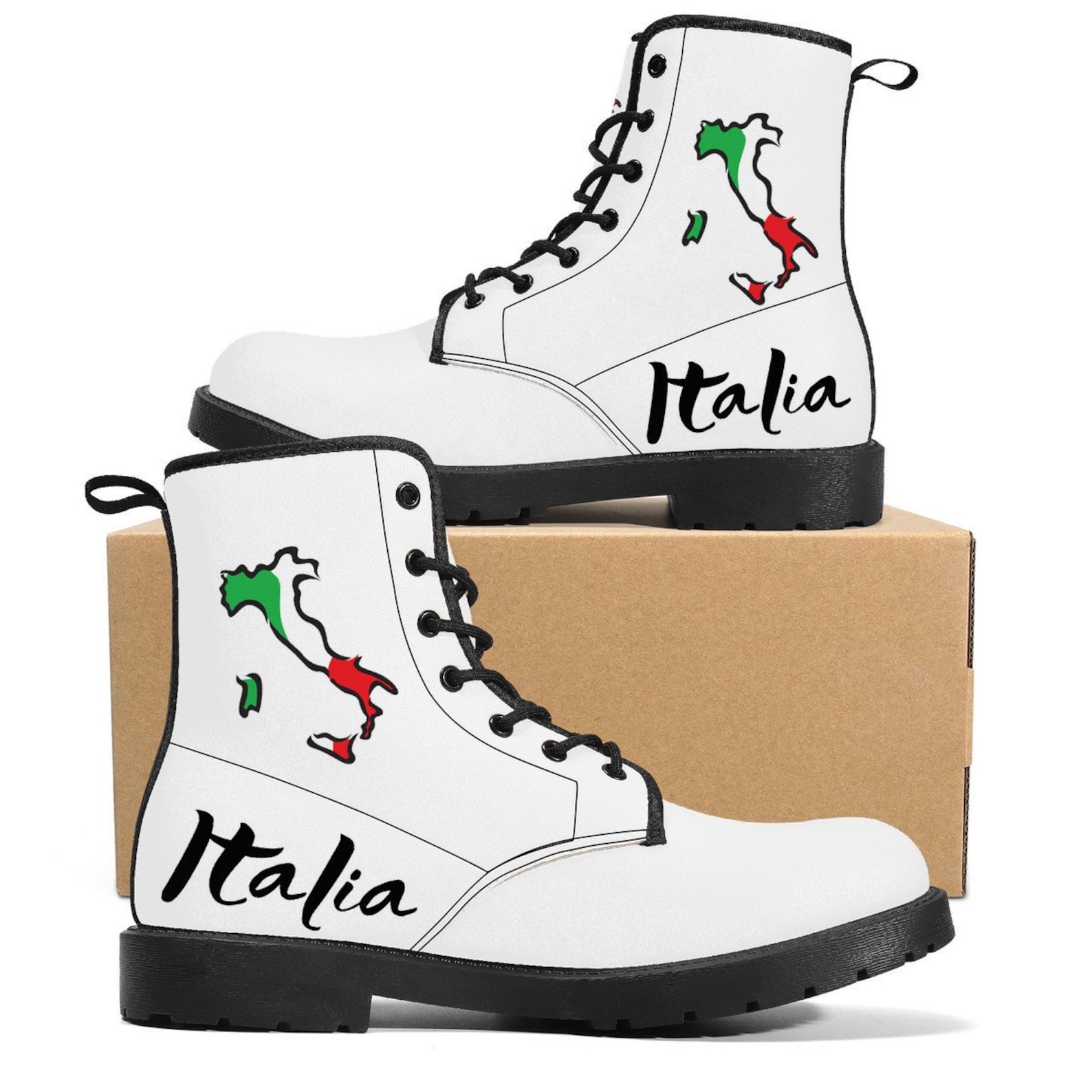 Italia Flag Map Leather Boots White Italian Flag Gift Idea - Etsy