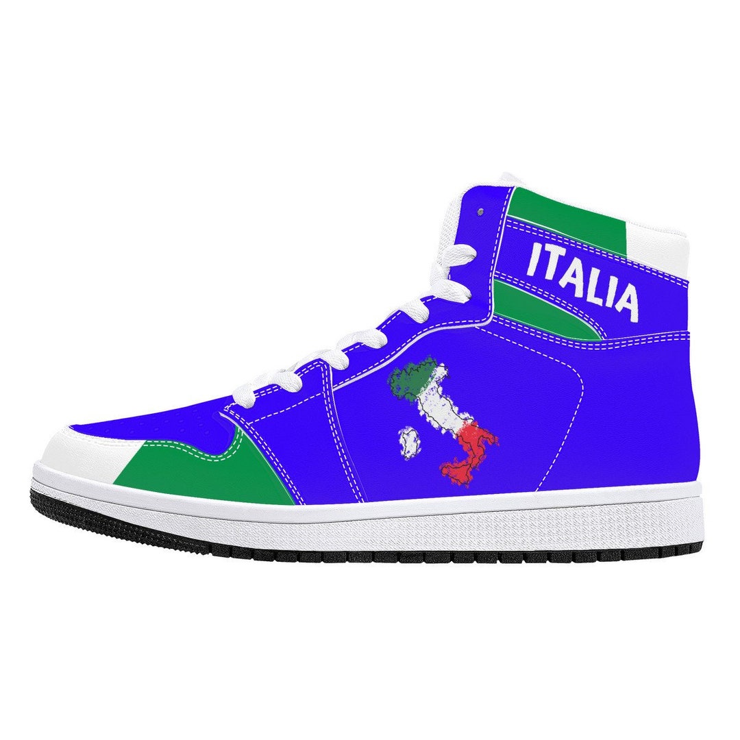 Italian Flag Map High-top Leather Sneakers Blu Italy Flag Sport Shoes ...