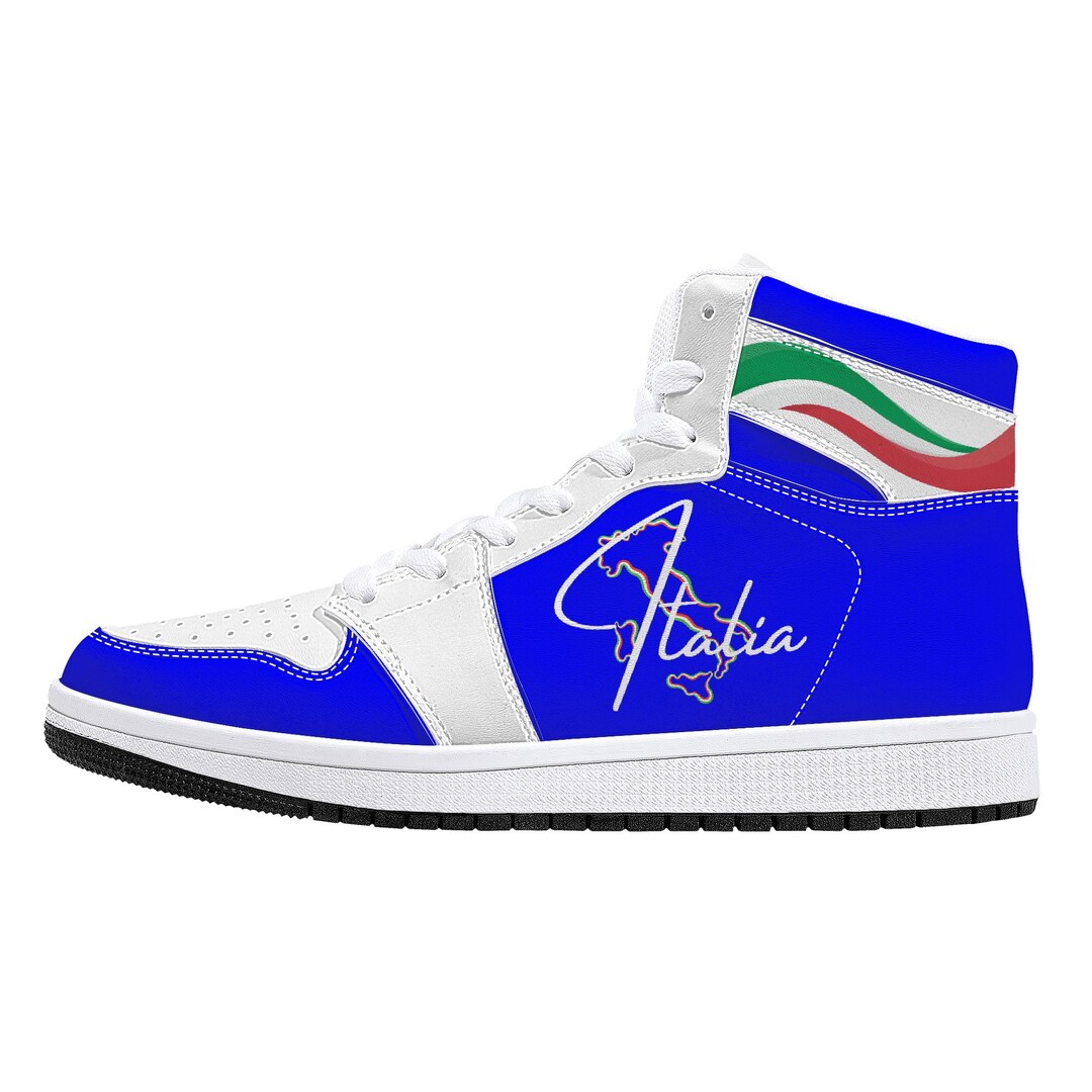 Italia Flag Map Wave Blu High-top Leather Sneakers - Etsy