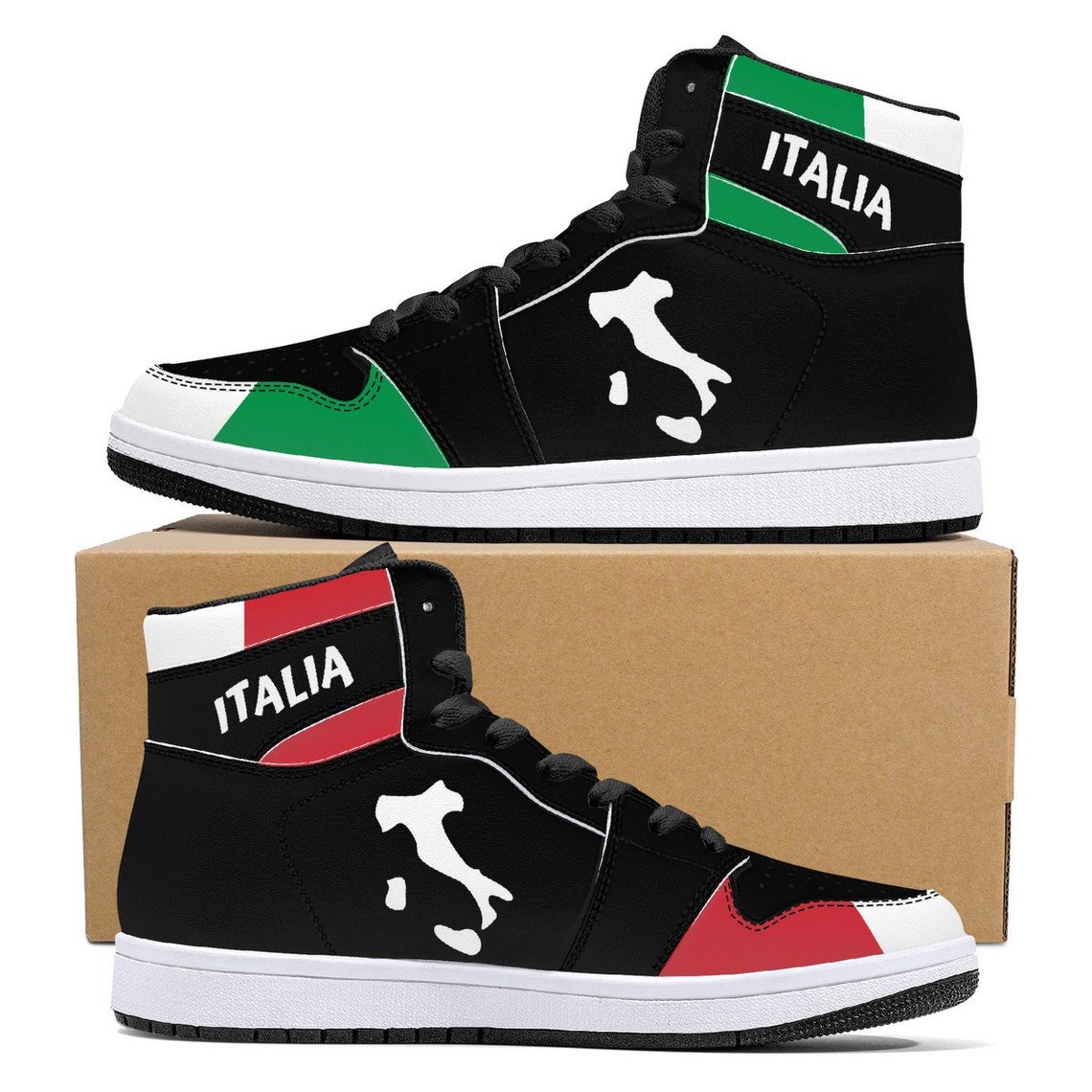 Italy Flag Map High-top Leather Sneakers - Black Italia Sport Shoes ...