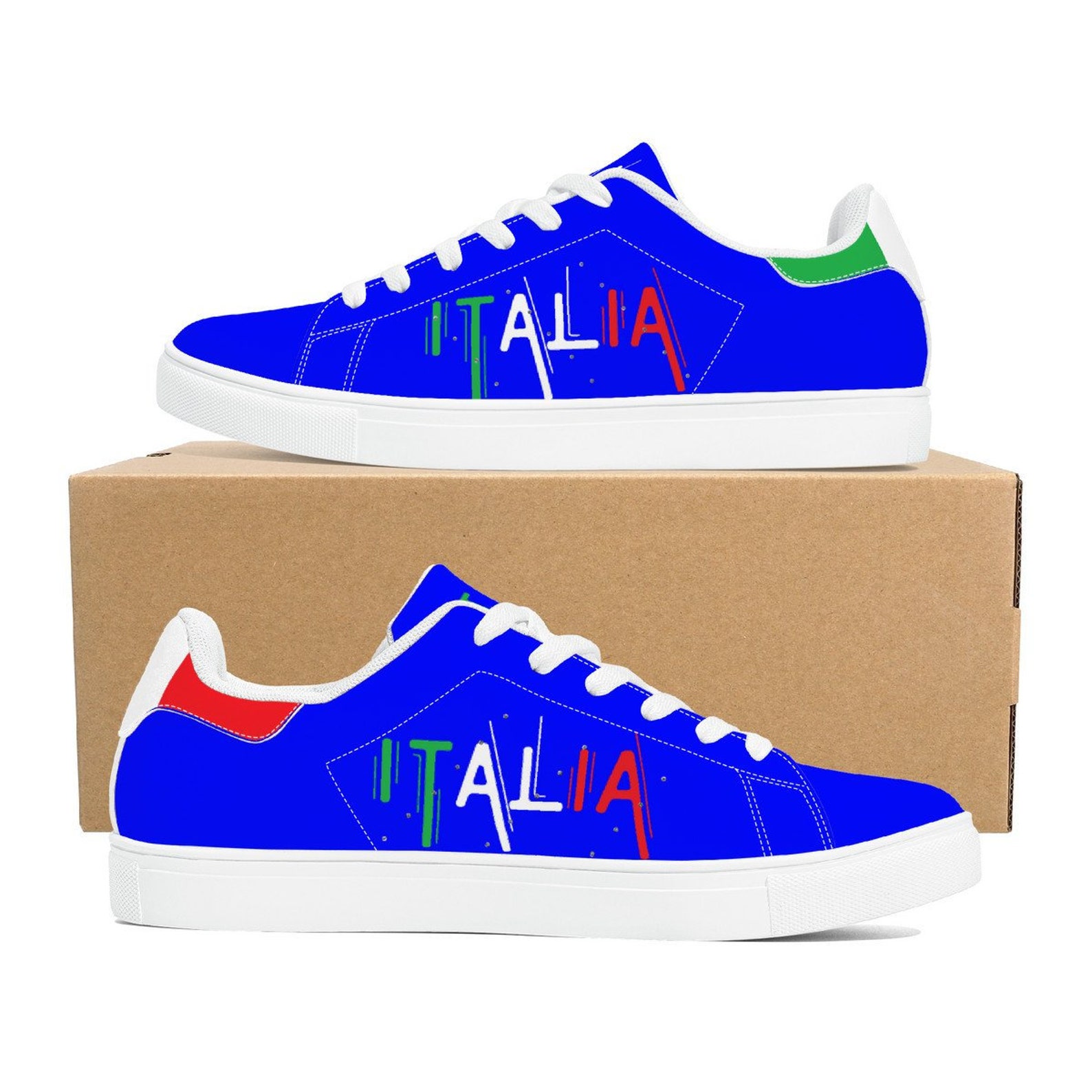 Italia Low-top Leather Sneakers Blu Italy Flag Map Shoes - Etsy