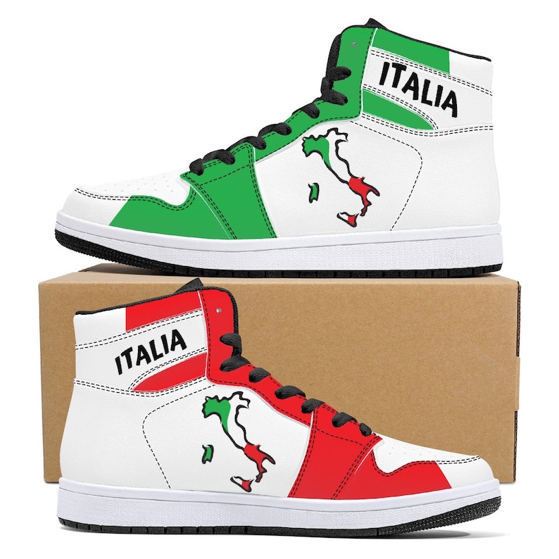 Italia Flag Map High-top Leather Sneakers Italy Flag Sneakers - Etsy