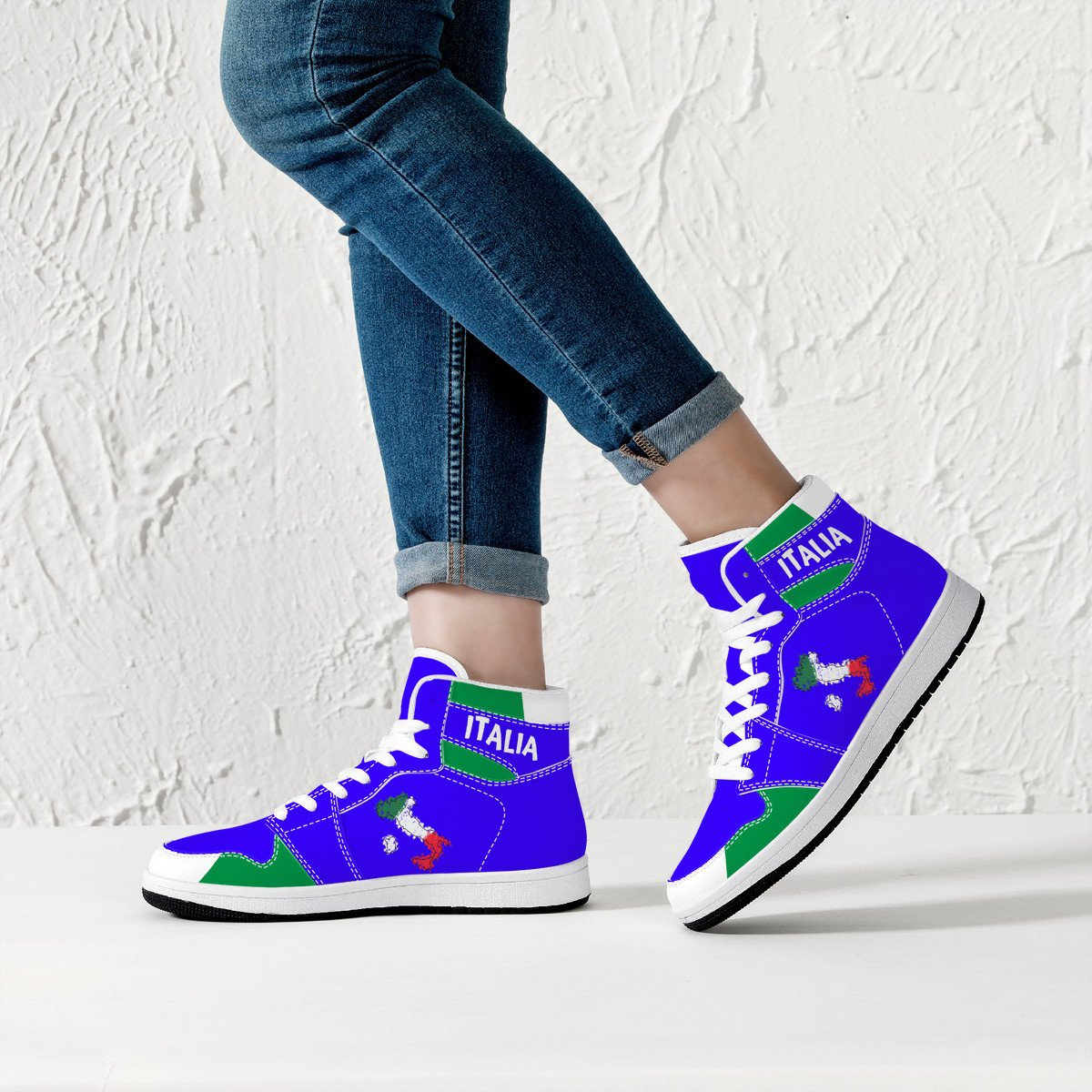 Italian Flag Map High-top Leather Sneakers Blu Italy Flag - Etsy