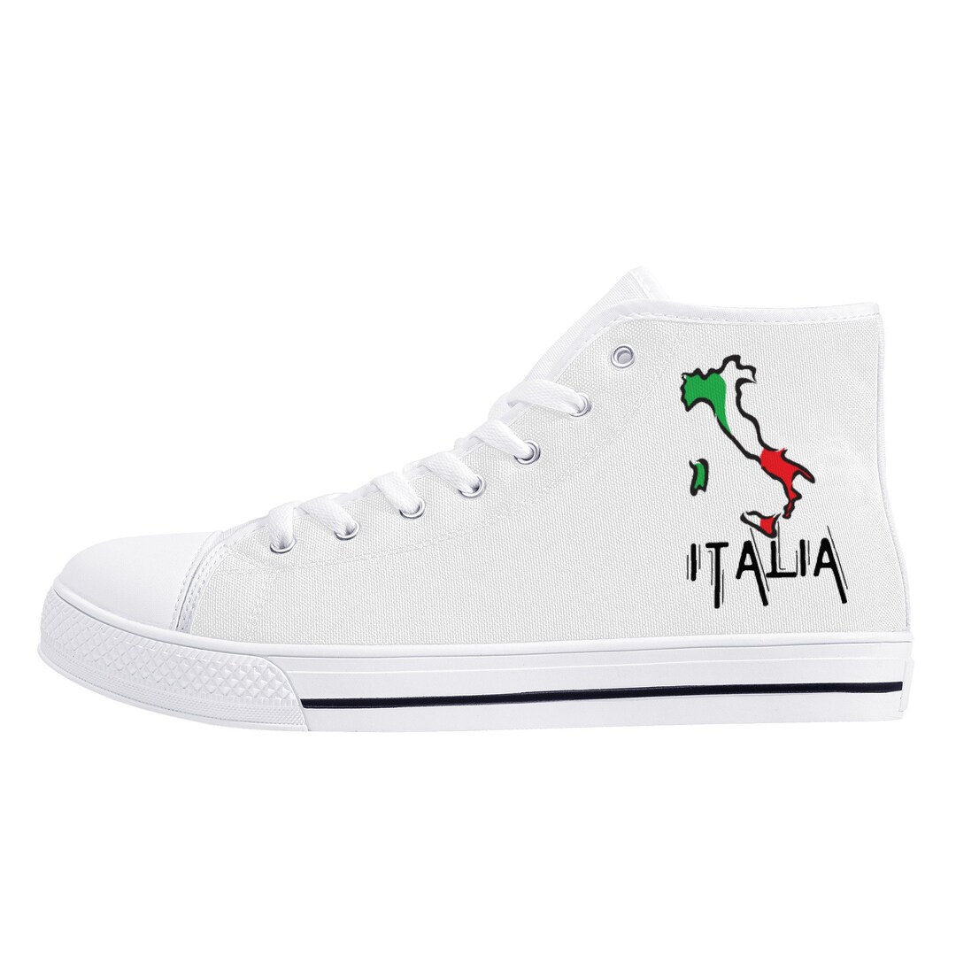 Italy Flag Map High-top Canvas Shoes - White Italian Flag Sneakers Gift ...