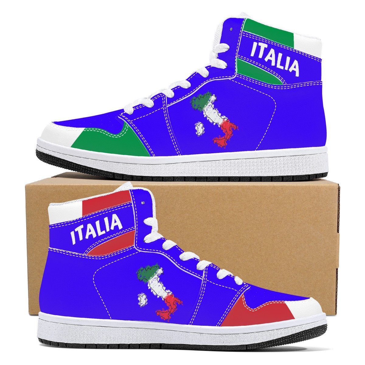 Italian Flag Map High-top Leather Sneakers Blu Italy Flag Sport Shoes ...