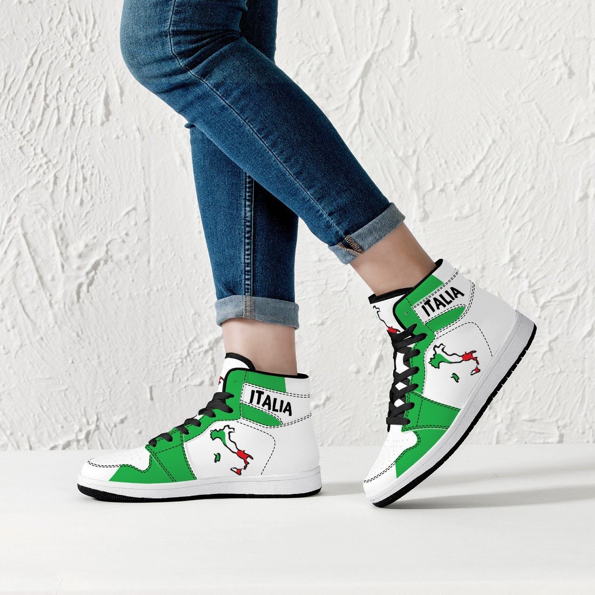 Italia Flag Map High-top Leather Sneakers Italy Flag Sneakers - Etsy
