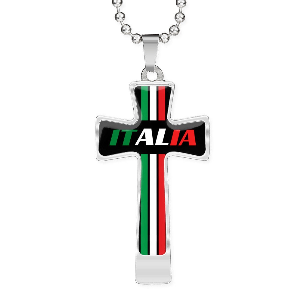 Italia Cross Pendant With Military Ball Chain Italy Flag Cross Necklace ...