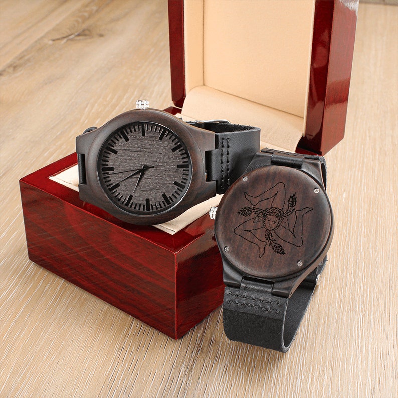 Sicilian Trinacria Engraved Wooden Watch Gift Idea for Sicilians and ...