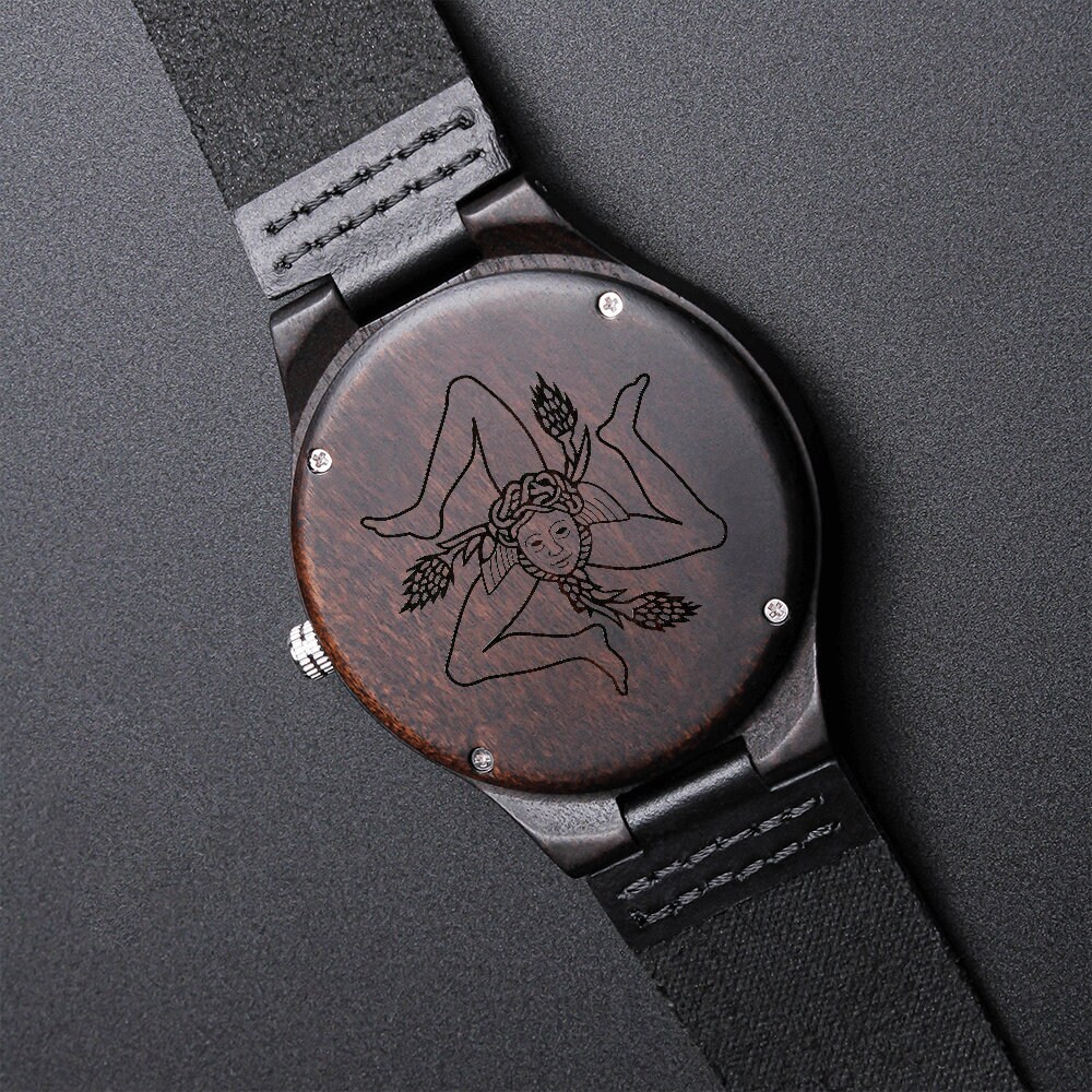 Sicilian Trinacria Engraved Wooden Watch Gift Idea for Sicilians and ...