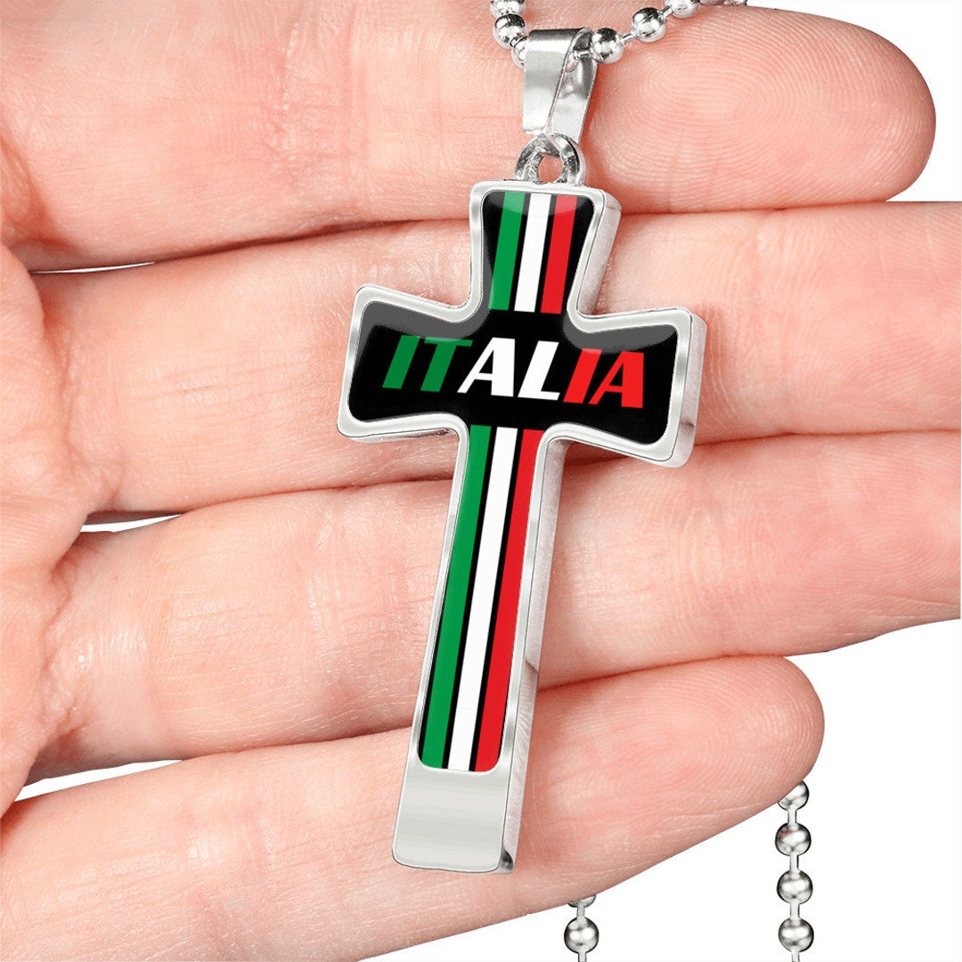 Italia Cross Pendant With Military Ball Chain Italy Flag Cross Necklace ...