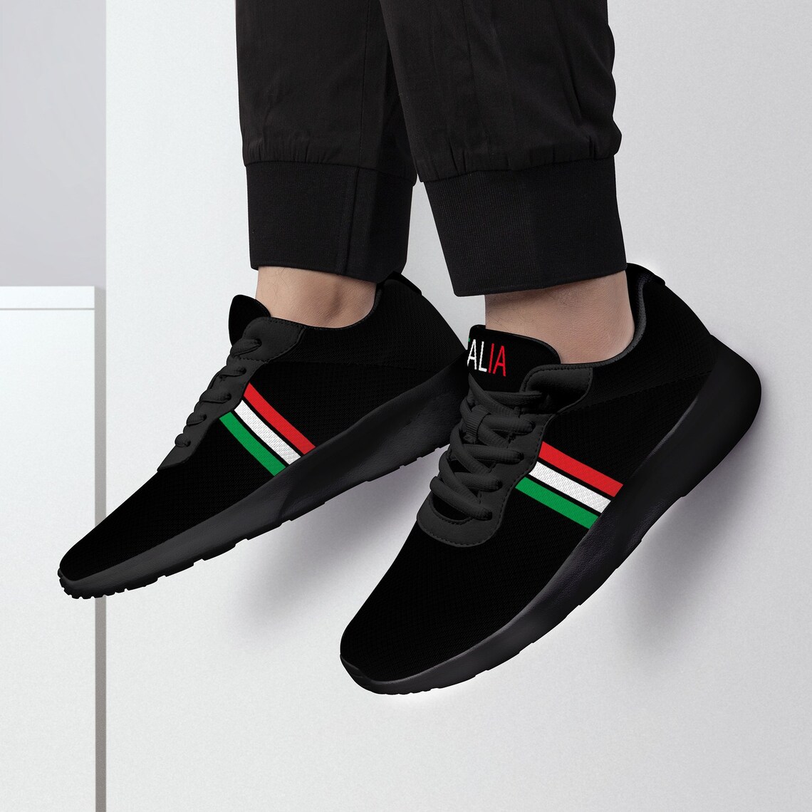 Italia Air Mesh Running Shoes Black Italy Flag Sneakers - Etsy