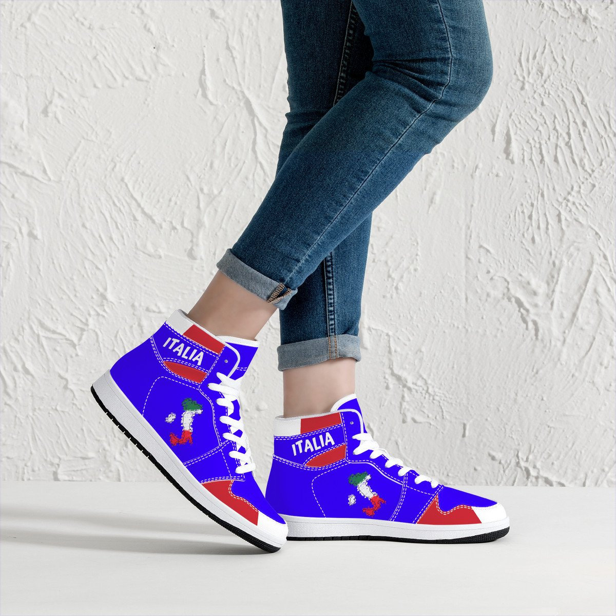 Italian Flag Map High-top Leather Sneakers Blu Italy Flag Sport Shoes ...