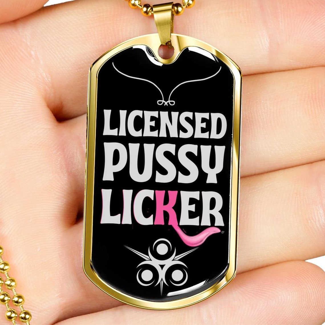 Licensed Pussy Licker Funny Pussy Eater Dog Tag Necklace Funny Sex Lover Gift Funny Tongue ...