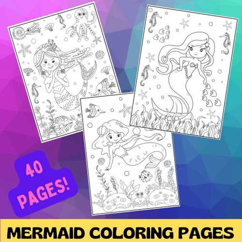 Printable Mermaid Coloring Pages Coloring Book Mermaids - Etsy
