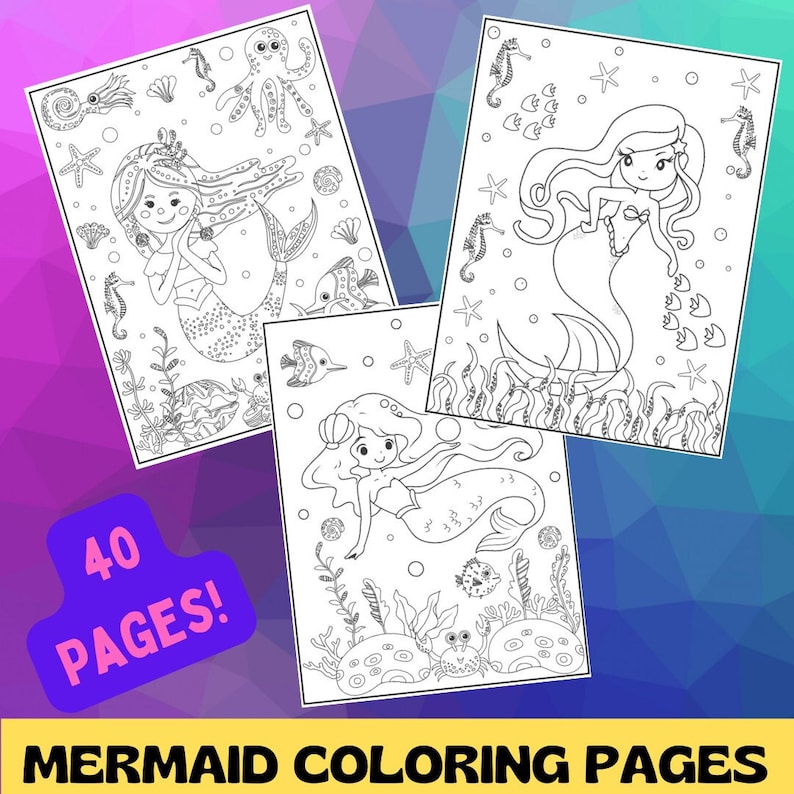 40 Printable Mermaid Coloring Pages Mermaid Coloring Book - Etsy