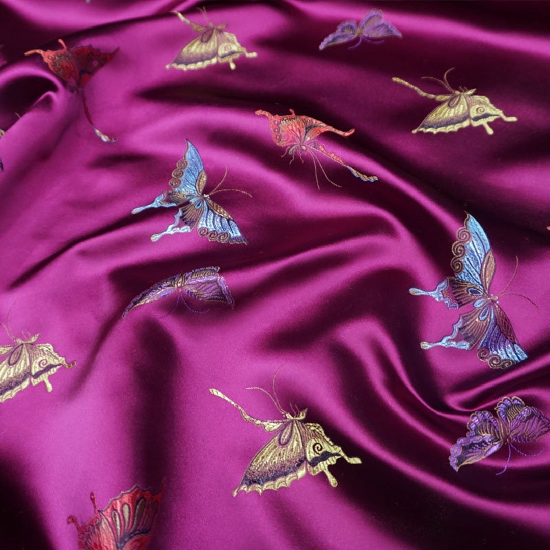 Fashion Colorful Butterflies Pattern Brocade Satin Fabric Width 45 Inch ...