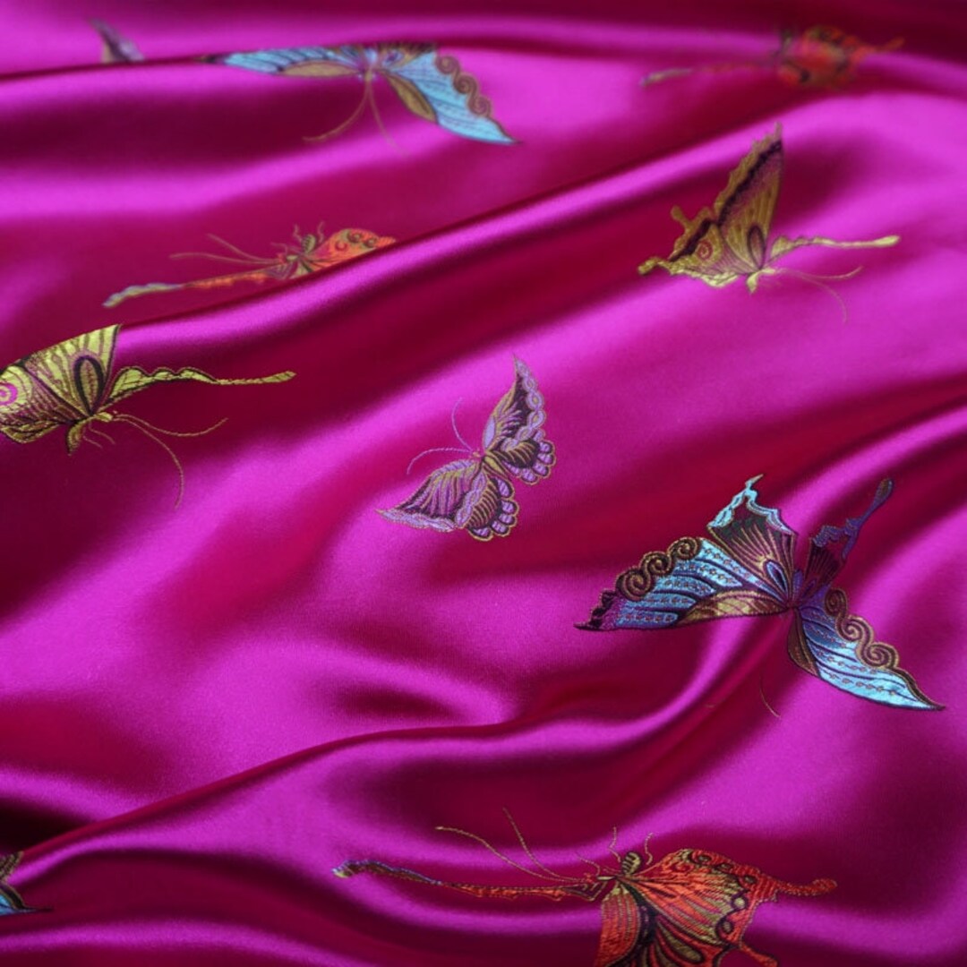 Fashion Colorful Butterflies Pattern Brocade Satin Fabric Width 45 Inch ...